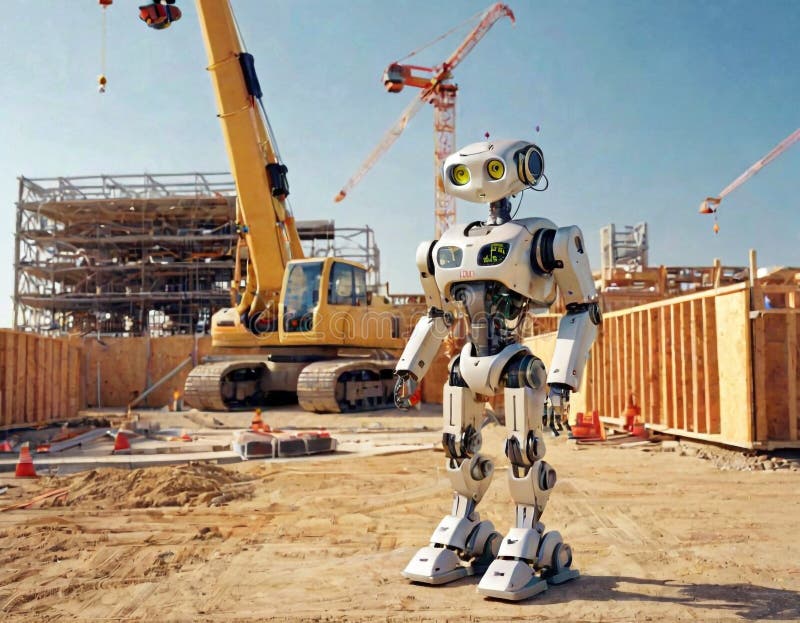 Advanced Futuristic Humanoid Robot at Construction Site. AI Generated ...