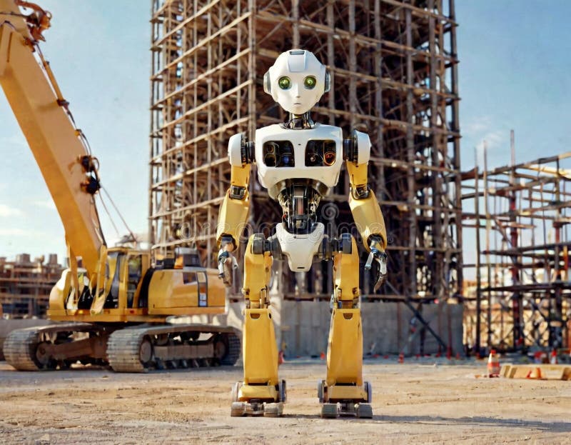 Advanced Futuristic Humanoid Robot at Construction Site. AI Generated ...