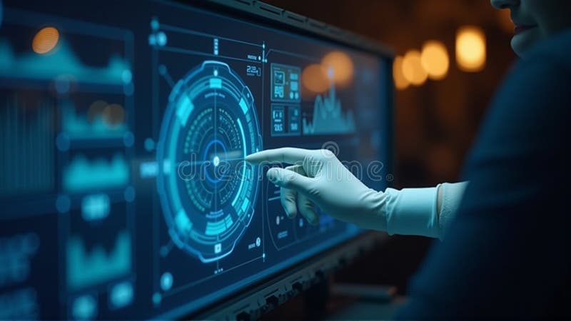 Advanced Futuristic Interface: Interactive Touch Screen Experience Stock Illustration ...