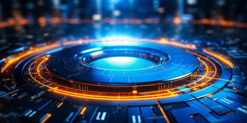 Advanced Futuristic Interface Technology with Circular Glowing Blue HUD ...