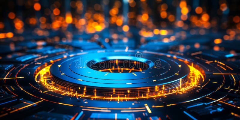 Advanced Futuristic Interface Technology with Circular Glowing Blue HUD ...