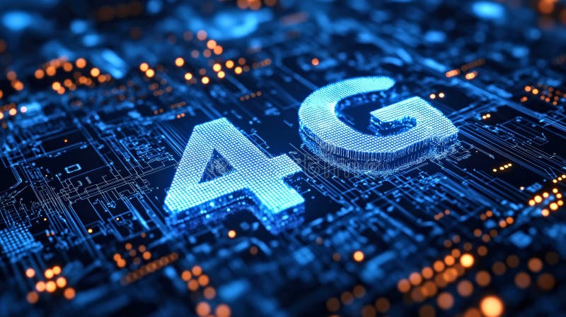 Advanced 4G Network Technology on Circuit Board with Glowing ...