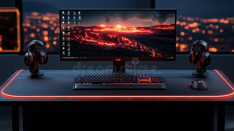 Advanced Gaming Desks with High-tech Features Stock Illustration ...