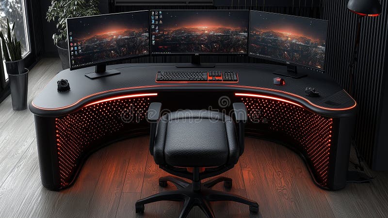 Advanced Gaming Desks with High-tech Features Stock Illustration ...
