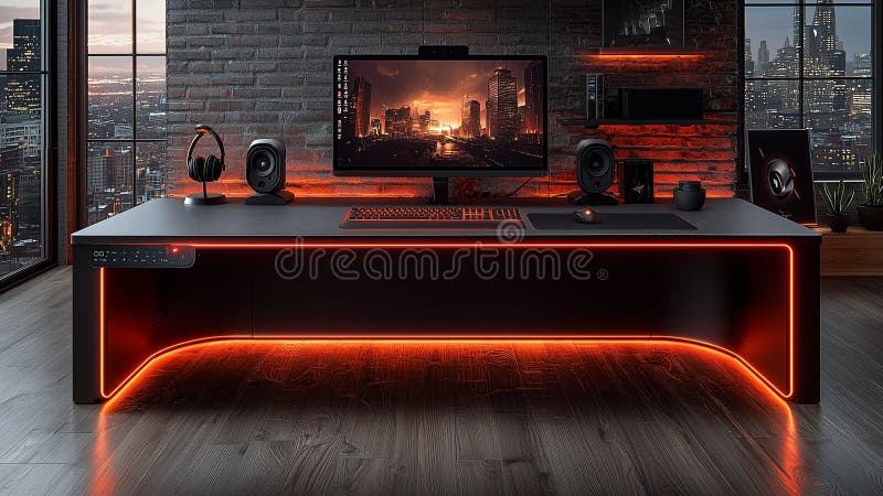 Advanced Gaming Desks with High-tech Features Stock Illustration ...