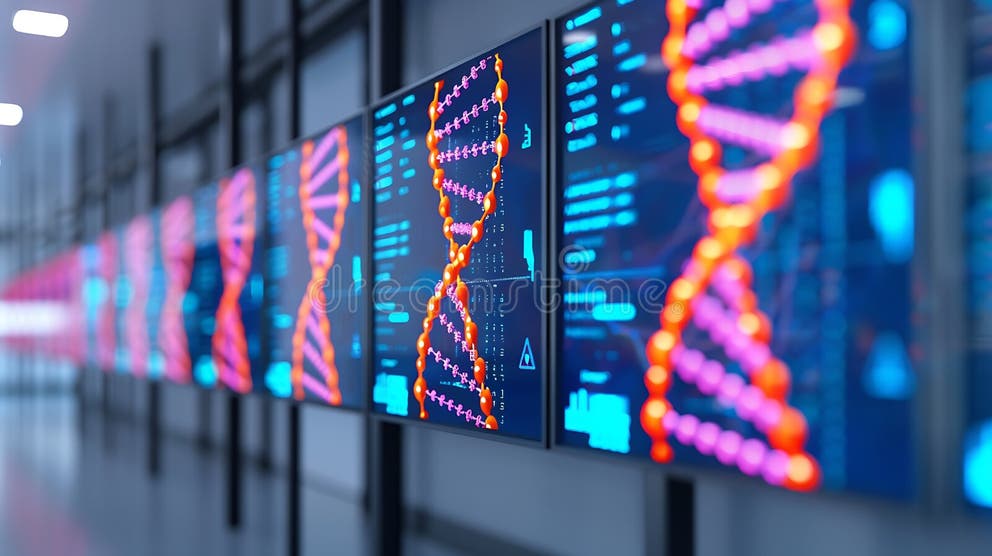Advanced Genetic Research Displaying DNA Structures and Data Analysis ...