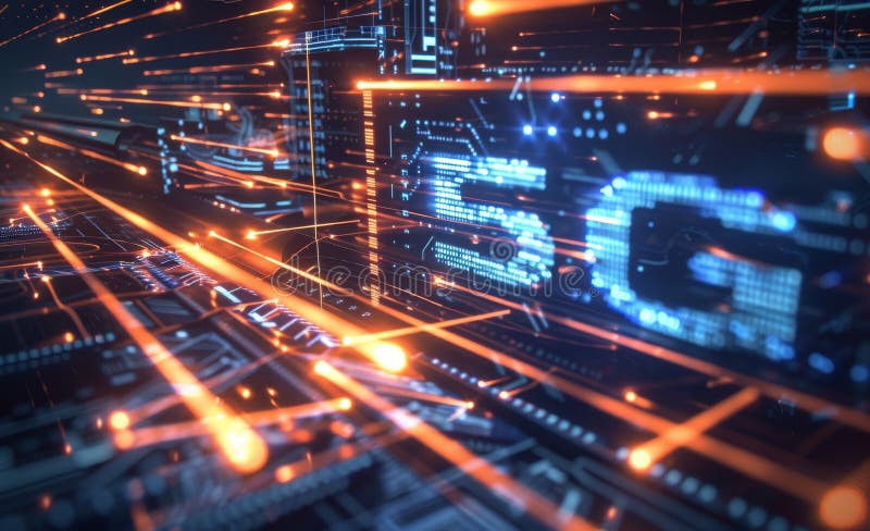 Advanced Glowing 5G Network Concept with Circuit Board Graphics Stock ...