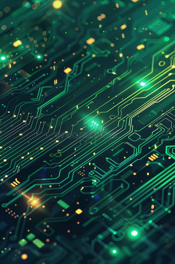 Advanced Green Circuit Board with Glowing Components and Intricate ...