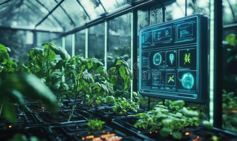Futuristic Smart Greenhouse with Digital Interface Stock Image - Image ...
