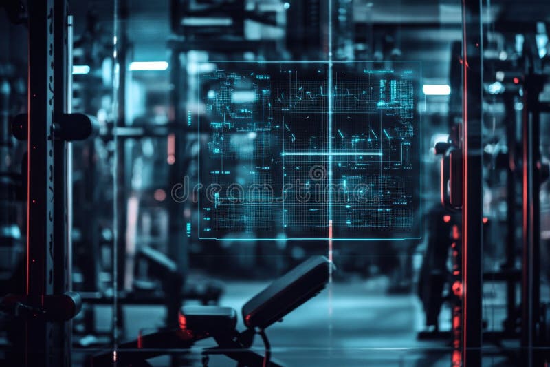 Advanced Gym Interior with Digital Interfaces and Workout Equipment at ...