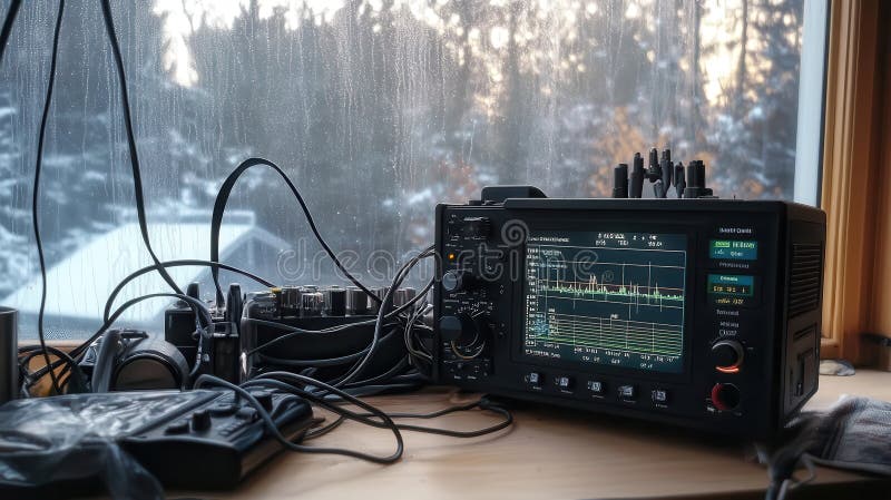 Ham Radio Operator in Snowy Winter Landscape Using Communication Device ...