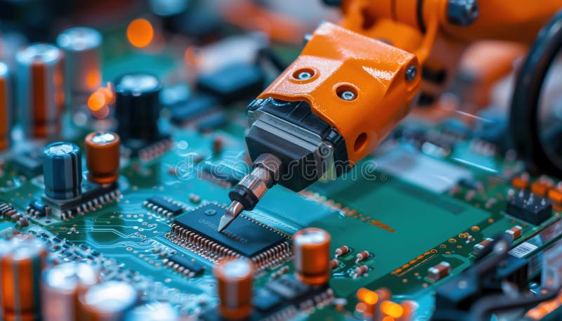 Advanced High Precision Robot Arm in Bright Electronics Factory ...