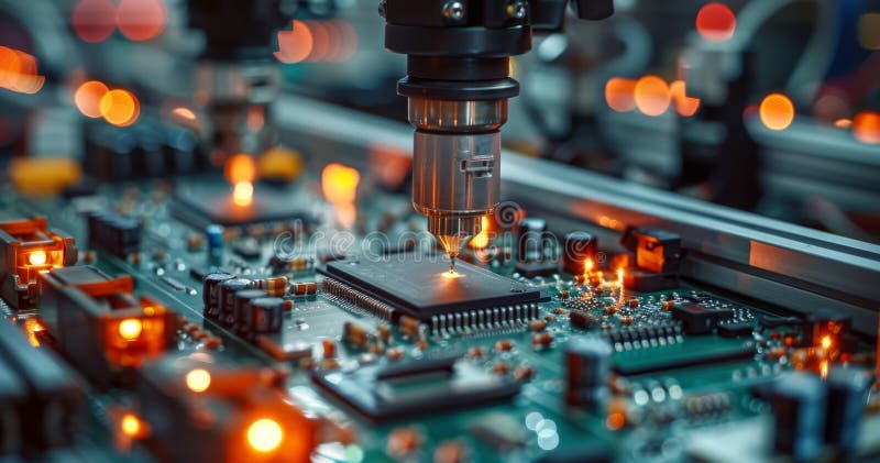 Advanced High Precision Robot Arm Inside Bright Electronics Factory ...