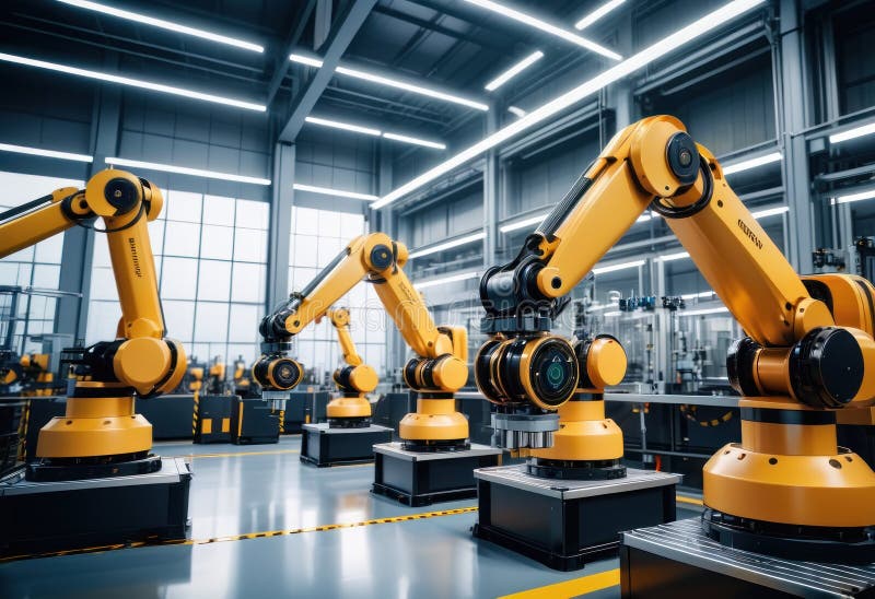 Advanced High Precision Robot Arm Inside Bright Electronics Factory ...