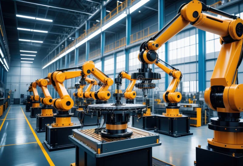 Advanced High Precision Robot Arm Inside Bright Electronics Factory ...