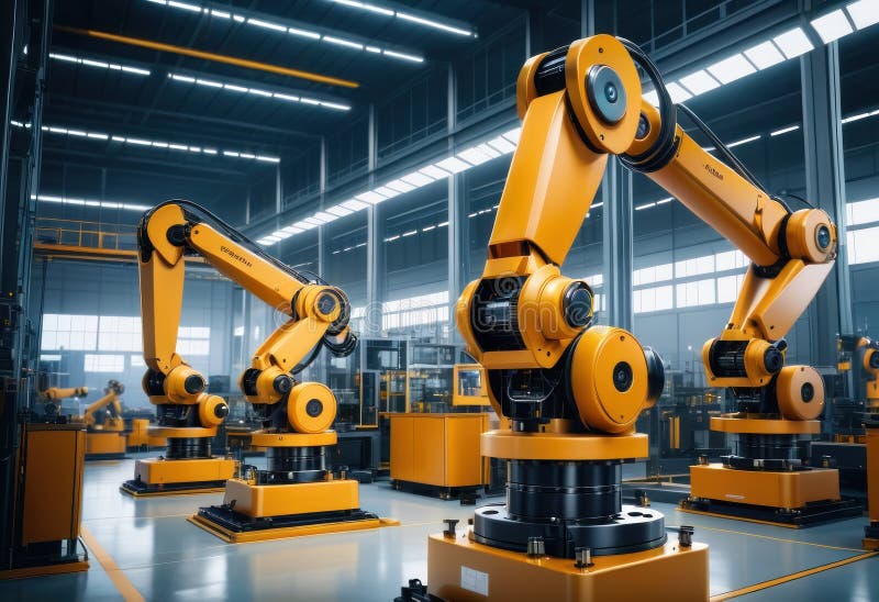 Advanced High Precision Robot Arm Inside Bright Electronics Factory ...