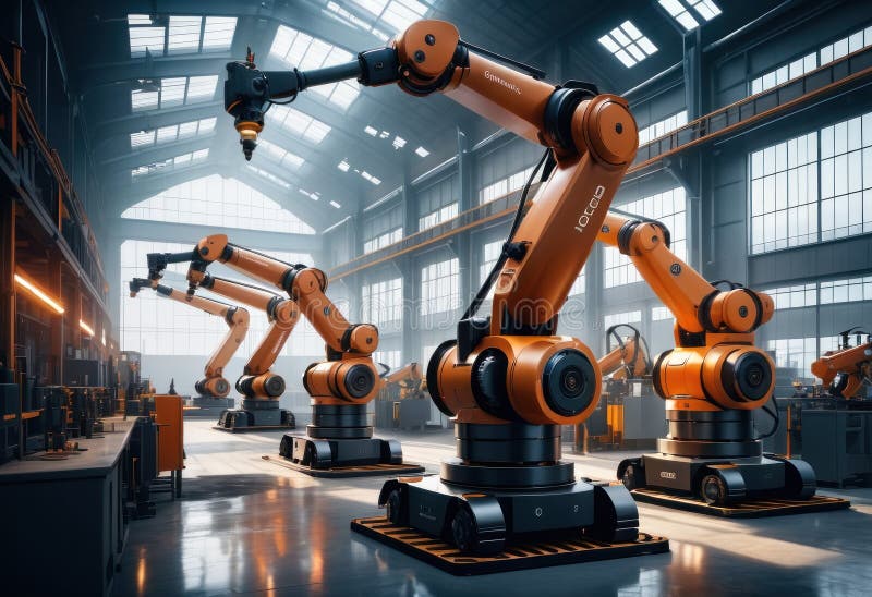 Advanced High Precision Robot Arm Inside Bright Electronics Factory ...