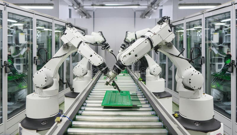 Advanced High Precision Robot Arms on Assembly Line Stock Photo - Image ...
