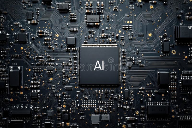 Advanced High-Tech Concept: Circuit Board CPU Processor Microchip Starting Artificial ...