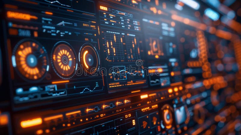 Advanced, Hightech Control Panel Interface with Glowing Screens and ...