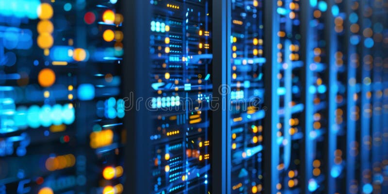 Advanced HighTech Data Center Featuring Beautifully Illuminated Server ...