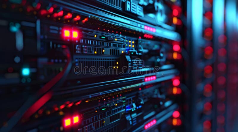 Advanced HighTech Data Center Featuring Server Racks Equipped with ...