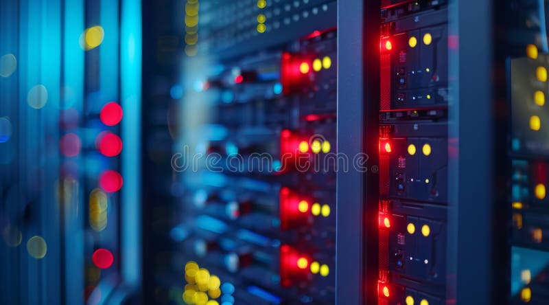 An Advanced HighTech Server Room Featuring Illuminated Racks and ...