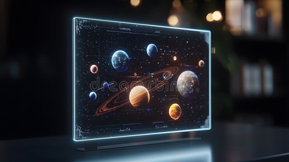Advanced Hologram Display of Radiant Glowing Planets in Space with ...