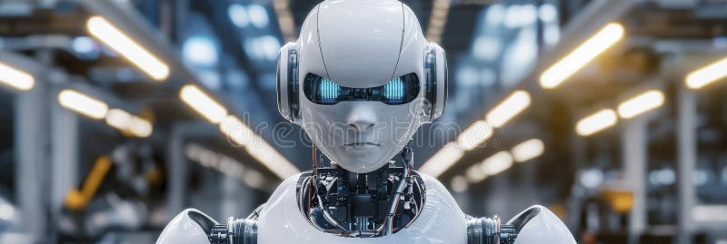 Advanced Humanoid Robot in a Bright Tech Environment Stock Illustration ...