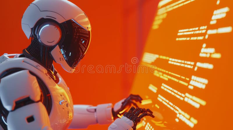 Advanced Humanoid Robot Coding on Futuristic Interface Stock Photo - Image of intelligence ...