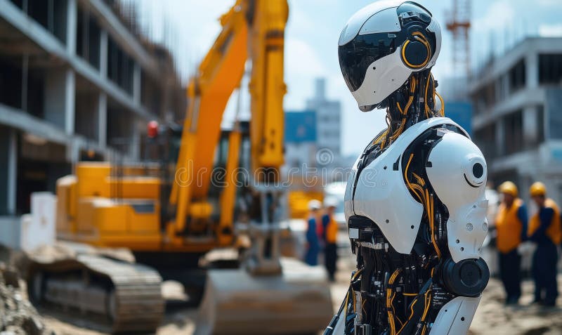 Advanced Humanoid Robot on Construction Site with Heavy Machinery and ...