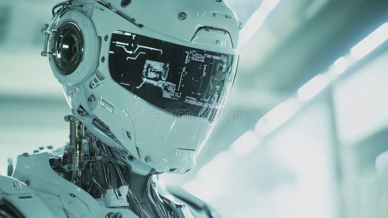 Advanced Humanoid Robot with Digital Visor in Profile Stock ...