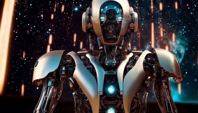 Futuristic Humanoid Robot with Blue Lights Stock Photo - Image of ...