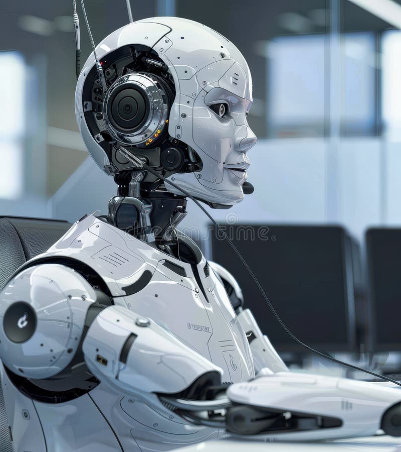 Advanced Humanoid Robot in a Futuristic Office Environment Engaged in ...