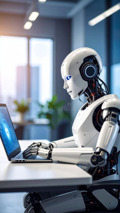 Advanced Humanoid Robot Programming Laptop Futuristic Office Stock Photos - Free & Royalty-Free ...