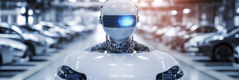 Advanced Humanoid Robot with a Glowing Blue Face Stock Illustration ...