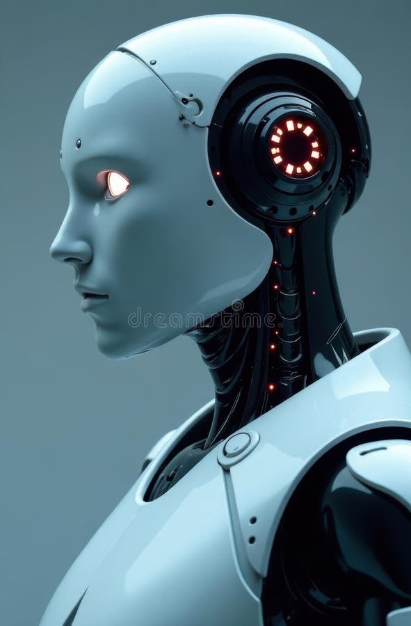 Futuristic Android Looking Left in Thoughtful Pose Stock Illustration ...