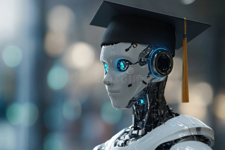 Advanced Humanoid Robot with Graduation Cap Symbolizes the Future of Learning and Artificial ...