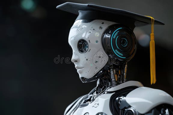 Advanced Humanoid Robot with Graduation Cap Symbolizes the ...