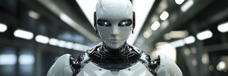 Advanced Humanoid Robot in a High-tech Environment Stock Illustration ...