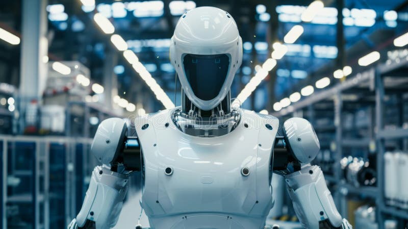 Advanced Humanoid Robot in High-Tech Facility Stock Illustration ...