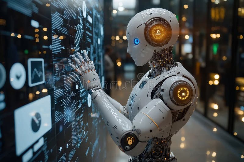 An Advanced Humanoid Robot with a Sleek, Metallic Design and Glowing ...