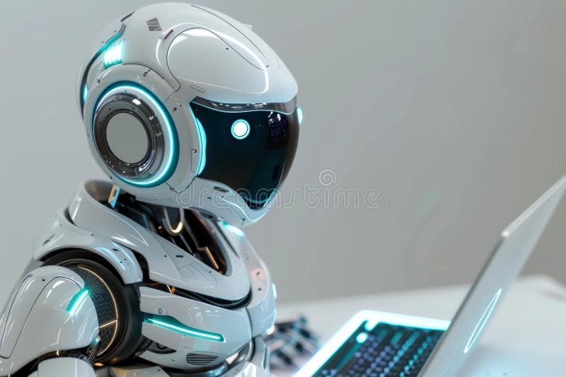 Advanced Humanoid Robot Interacting with Laptop Stock Image - Image of ...