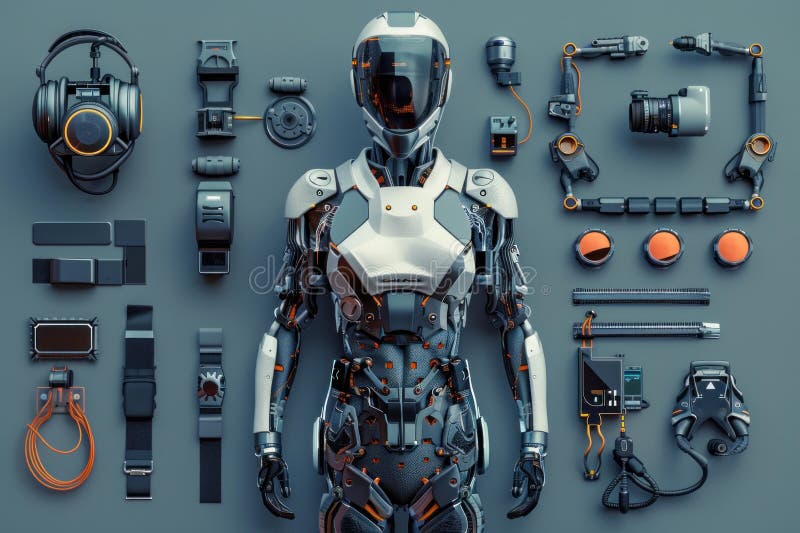 Advanced Humanoid Robot Lying Down with Spare Parts Stock Photo - Image ...