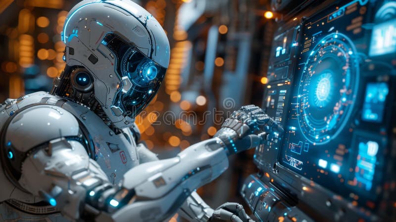 Advanced Humanoid Robot Operating a Control Panel - Generative Ai Stock ...
