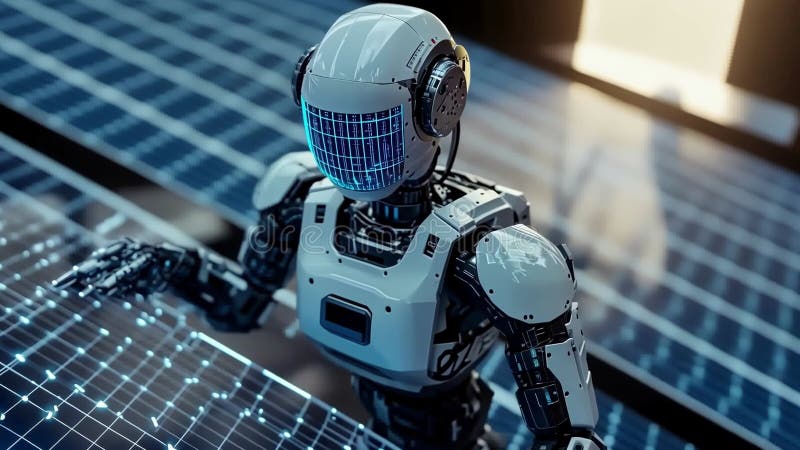 Robot Maintaining Solar Panels in Futuristic Power Plant Stock Video ...