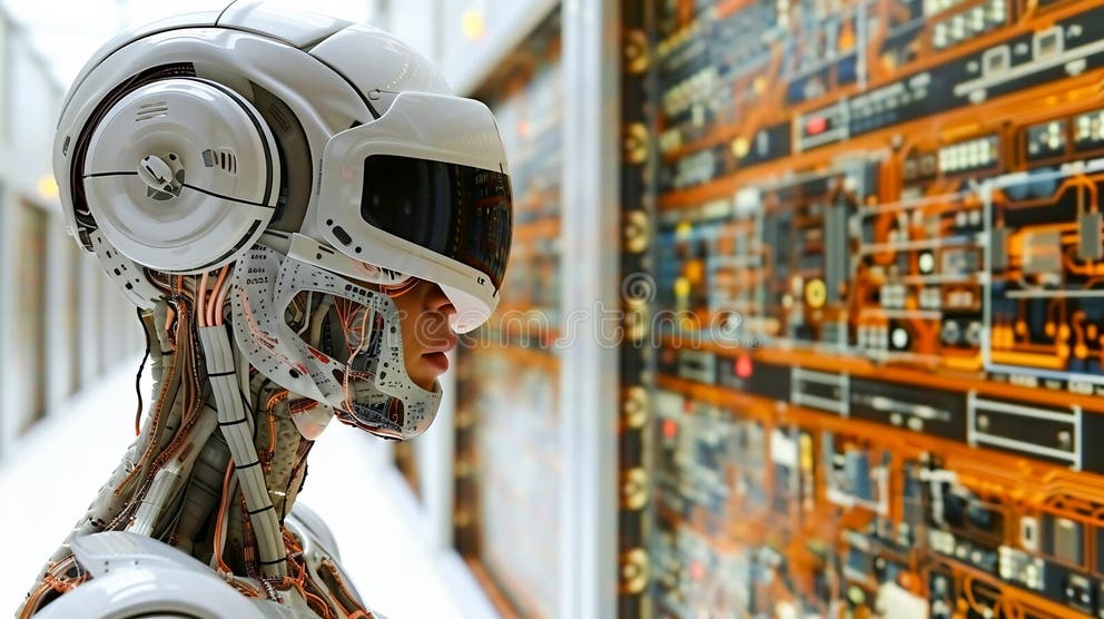 Advanced Humanoid Robot Stands among Server Racks in a High-tech Data ...