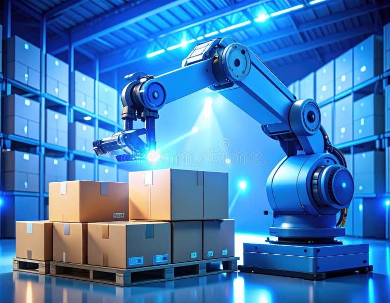 Advanced Industrial Robotic Arm Assembling Cardboard Boxes in Automated ...