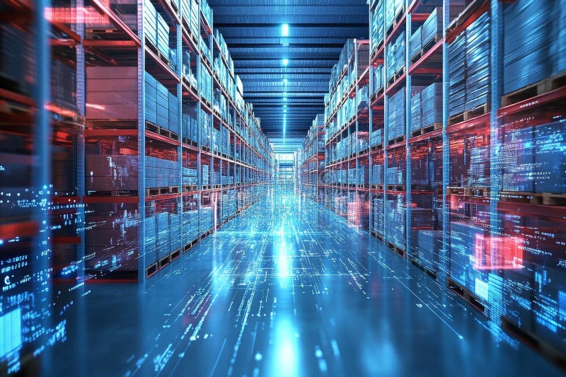 Advanced Intelligent Warehouse with Vibrant Tech Elements and Dynamic ...