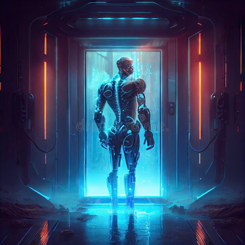 Advanced Interaction of Humanity with Technology in Robot S Body Sci-fi Futuristic Interior ...